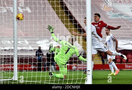 Liverpool's Roberto Firmino attempts a shot on goal during the Premier ...