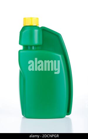 Green plastic bottle without label on white background Stock Photo - Alamy