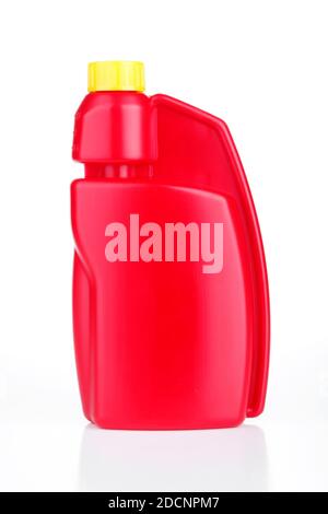 Red plastic bottle without label on white background Stock Photo - Alamy