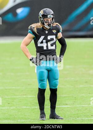 Jacksonville Jaguars free safety Andrew Wingard (42) reaches out to ...