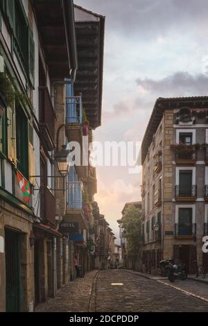 Streets of tipical Basque town at sunset Stock Photo - Alamy
