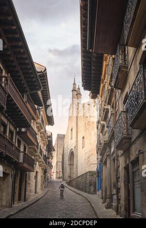 Streets of tipical Basque town at sunset Stock Photo - Alamy