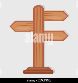 vector illustration wooden board pointer on a rope on a tree with ...