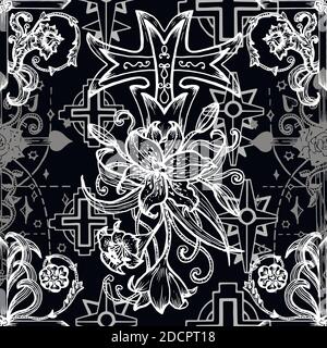 Seamless pattern with fantasy cross and baroque patterns, gothic and ...