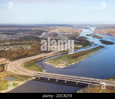 Highway 63, the Athabasca river and Oil Sands workers camps Civeo ...