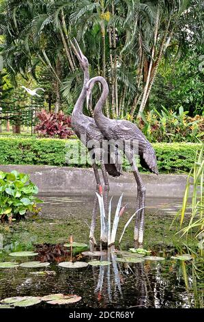 Wading bird statue in the Botanical Gardens of Romney Manor in the ...