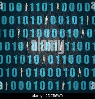 Binary code background with silhouettes of women. Algorithm binary ...