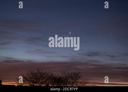 Venus (upper centre) in the dawn sky. The planet Venus is the brightest ...