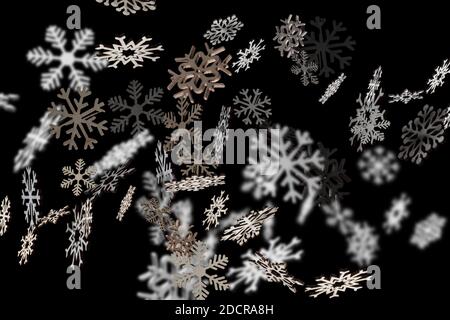 Snowflakes falling for christmas decoration abstract black background ...