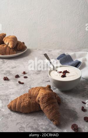 sweet dough pastries with sour cream and milk filling, vanilla sour ...