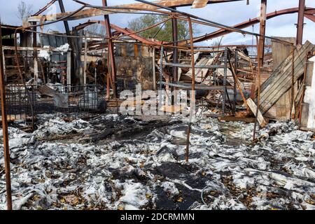 Industrial building destroyed by fire, Hatcher Components Ltd, Parham ...