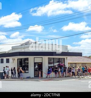 People queuing outside popular Chu Bakery opposite Hyde Park William St ...