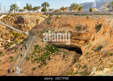 The top View of Bimmah Sinkhole, natural crater limestone blue lagoon ...