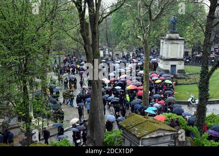 Izia Higelin, Arthur H, Ken Higelin during the funeral of Jacques ...