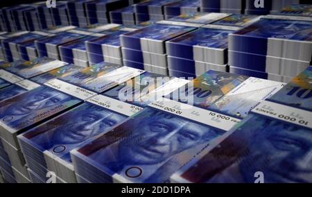 Swiss Franc, money pack 3d illustration. Switzerland 100 CHF banknote ...