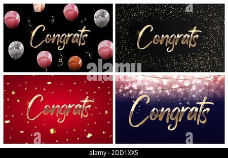 Congratulations colorful with confetti and balloons. Flat greeting ...