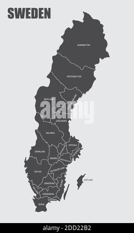 Counties of Sweden. Map of regional country administrative divisions ...