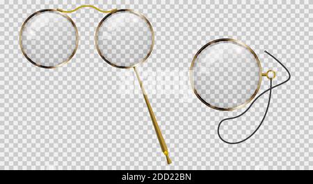Golden monocle with lace isolated on checkered transparent background ...