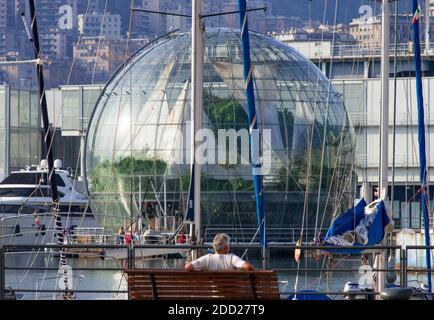 Biosfera glass sphere with a rainforest ecosystem, Porto Antico, Old ...