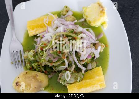 Peruvian ceviche with boiled yuca Stock Photo - Alamy
