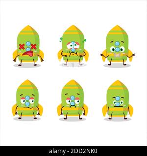 Green rocket firecracker cartoon character bring information board ...