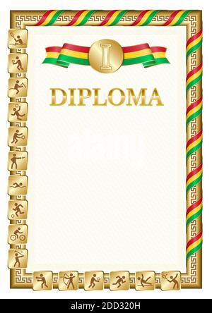 Vertical frame and border with Guyana flag, template elements for your certificate and diploma ...