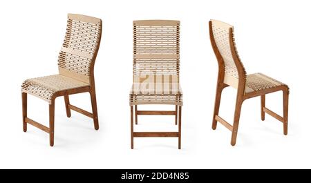 Wooden kitchen chair at different angles, isolated on white background ...