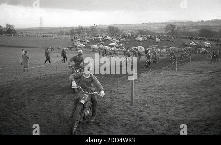 1950s, historical, motorsport, a scrambler on his motorcycle of the era ...