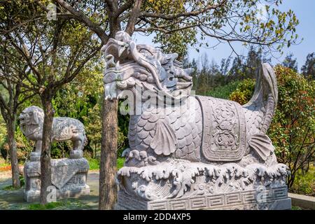 A chinese mythical creature statue called the hou or denglong at the ...