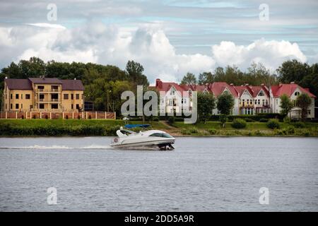 A hydrofoil boat moves at high speed along the river Stock Photo - Alamy