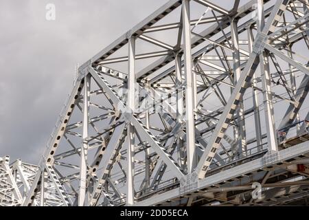 Nikolaevsky (Romanovsky) railway bridge across the Volga river in the ...