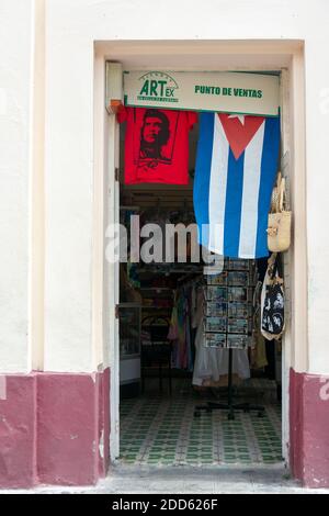 Cuban flag in door, Santa Clara, Cuba Stock Photo - Alamy