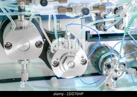 Binary pump in HPLC system. High performance liquid chromatography at ...