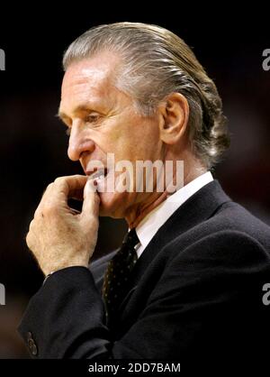 Miami Heat head coach Pat Riley yells instructions from the sidelines ...