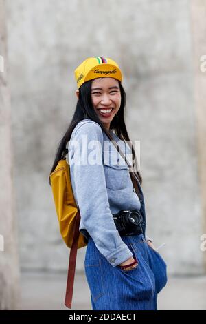 Street style, Xinyi Zheng arriving at Lanvin Spring-Summer 2019 menswear show held at Palais de ...