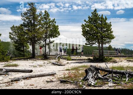 View of Shell spring in Biscuit basin with sky in background at ...
