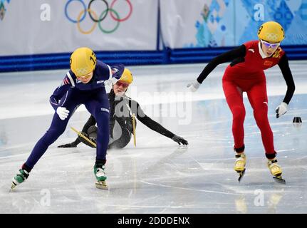 USA's Emily Scott (155) falls during the women's 1000 meter speed ...