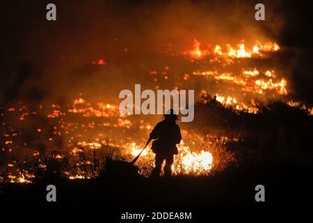 Firefighters battle the Lilac Fire in Bonsall, Calif., Tuesday, Jan. 21 ...