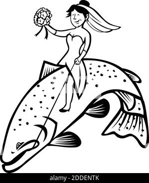 Cartoon style illustration of a steelhead, Columbia River redband trout ...