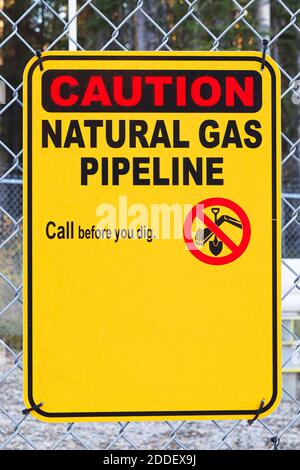 Closeup of a Caution Natural Gas Pipeline sign Stock Photo - Alamy