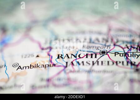 Selective focus on Ranchi - the capital city of Jharkhand on an Indian ...