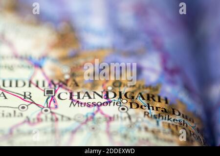 Selective focus on Chandigarh - the capital city of Punjab and Haryana ...