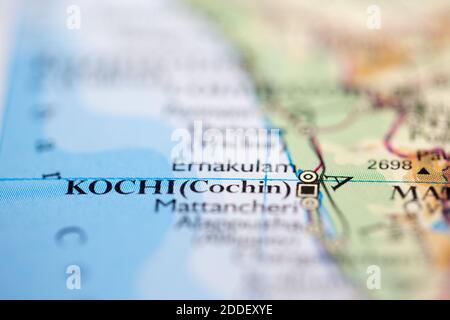 Kochi India, on atlas world map Stock Photo - Alamy