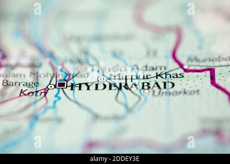 Selective focus on Hyderabad - the capital city of Telangana on an ...