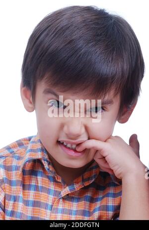 stop child abuse . Upset abused frightened little boy, stop hand ...