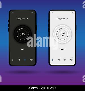 Weather ui app. Smartphone dashboard with system icons sun rain and ...