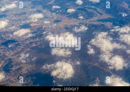 Aerial View of Incheon City with white clouds from a window of ...