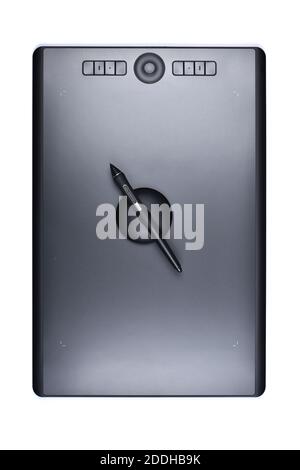 Top view professional graphics tablet with digitized pen. Isolated on ...