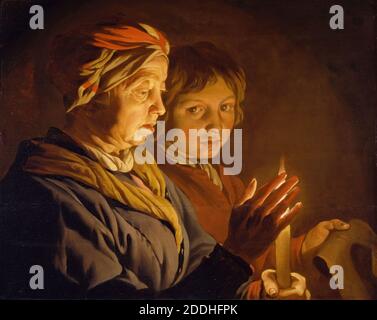 Old Woman And A Boy By Candlelight, 1630-1650. Matthias Stom Stock ...
