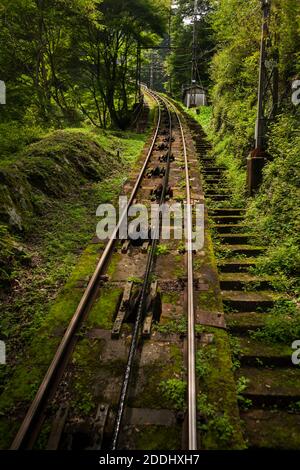 Cable Car with Railroad Tracks on Mountain Side in a Sunny Summer Day ...